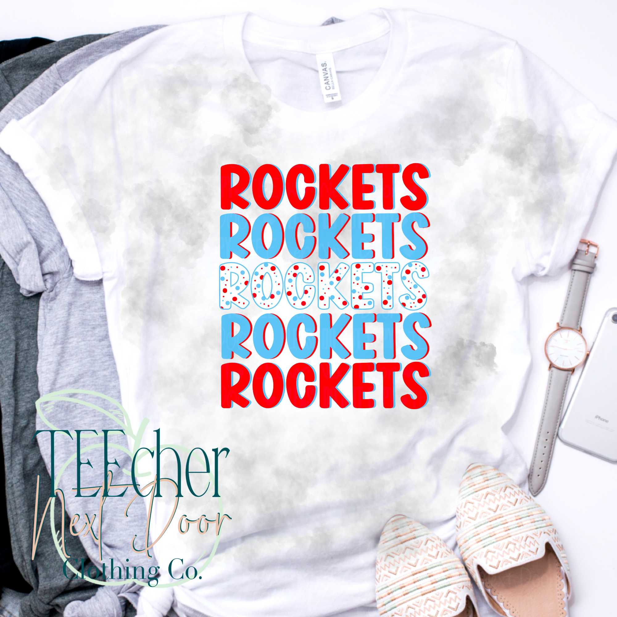 Ockerman Rockets Spotted Stacked – TEEcher Next Door Clothing Co.